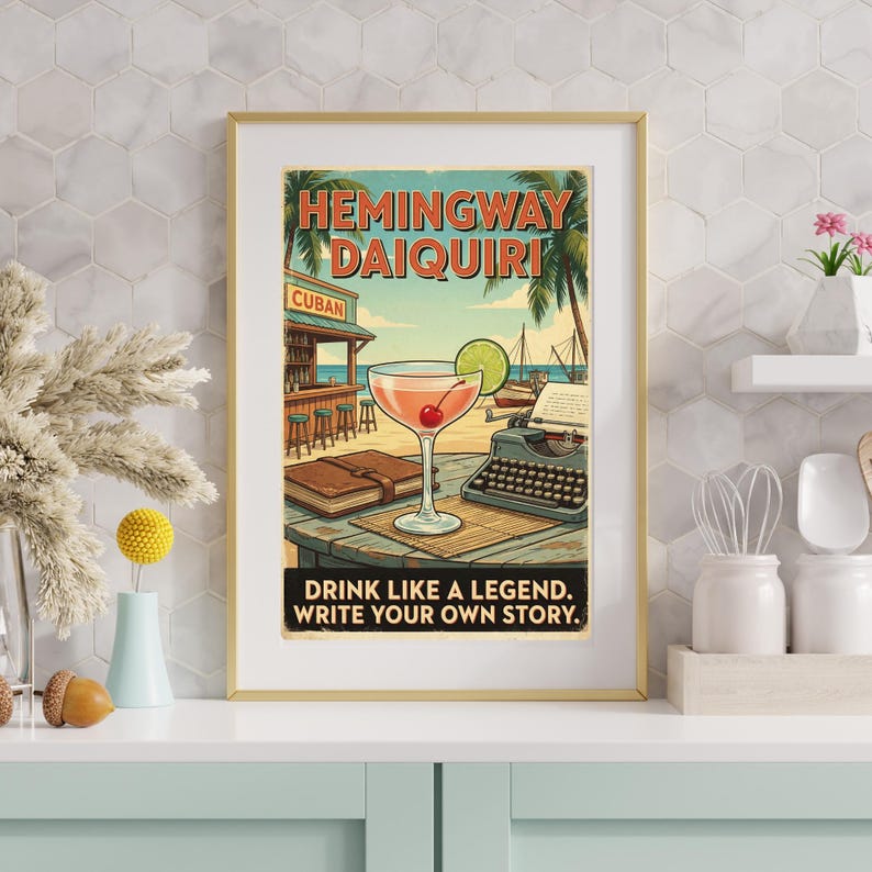 Hemingway Daiquiri Print: Cuban Travel Poster, Vintage Cocktail Bar ...