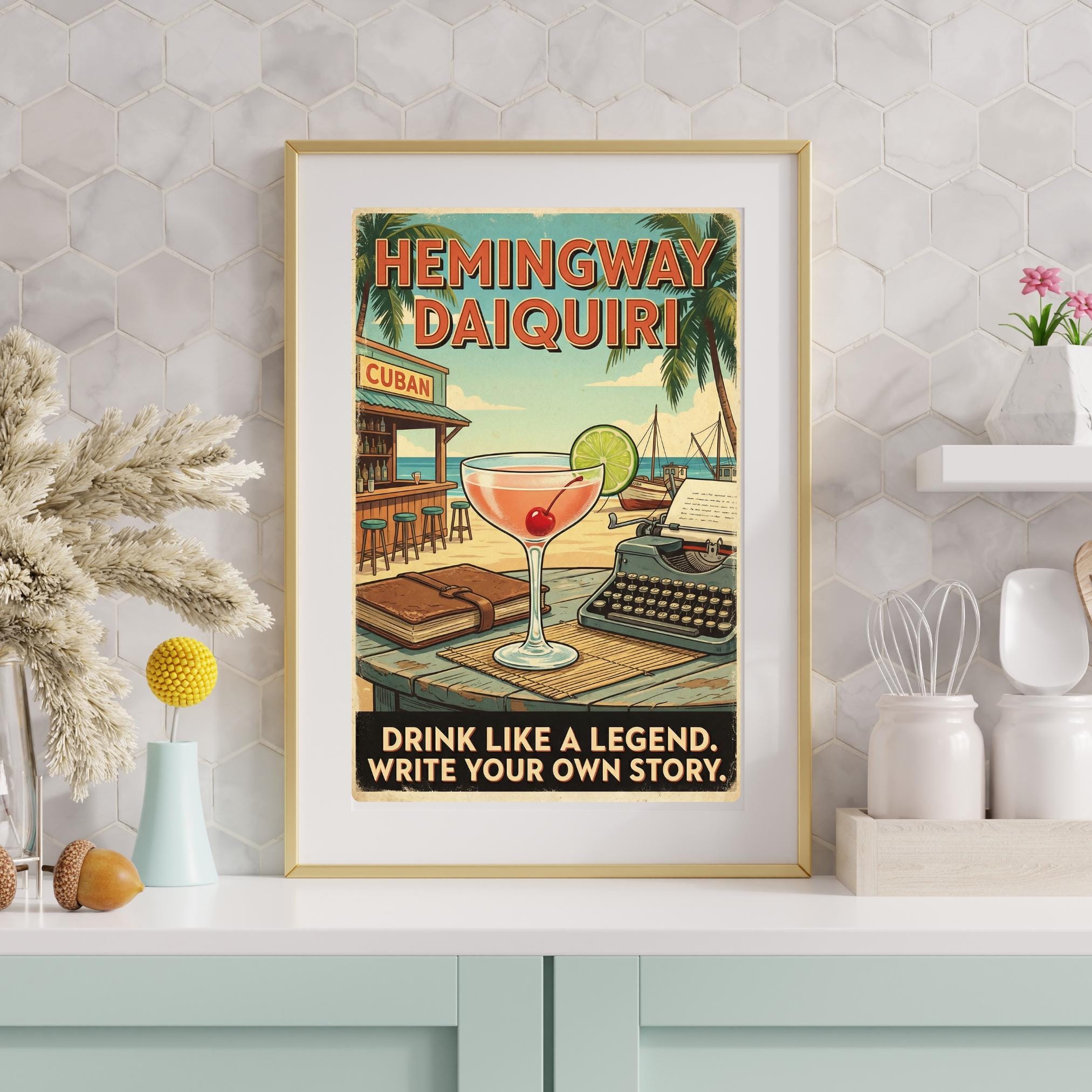 Hemingway Daiquiri Print: Cuban Travel Poster, Vintage Cocktail Bar ...