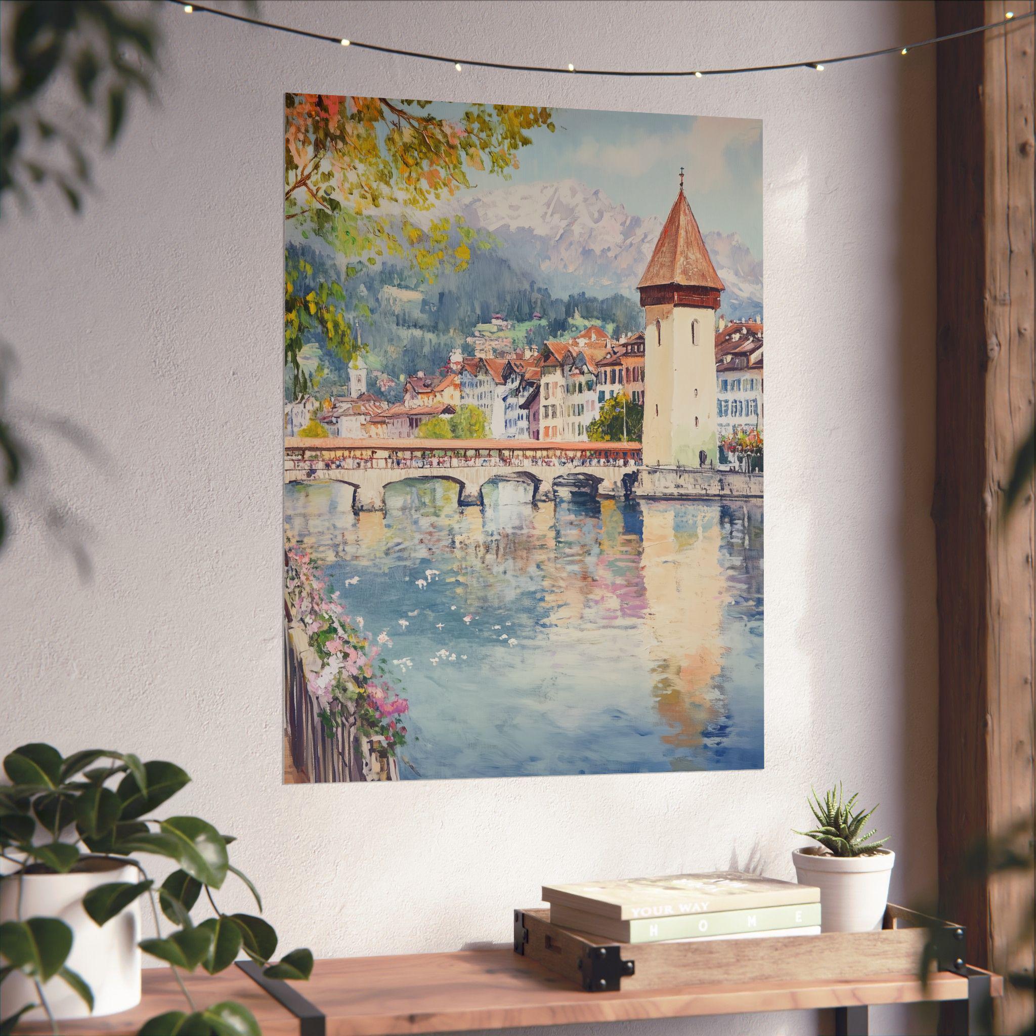 Chapel Bridge Switzerland Art Print: Lucerne Swiss Village Watercolor ...
