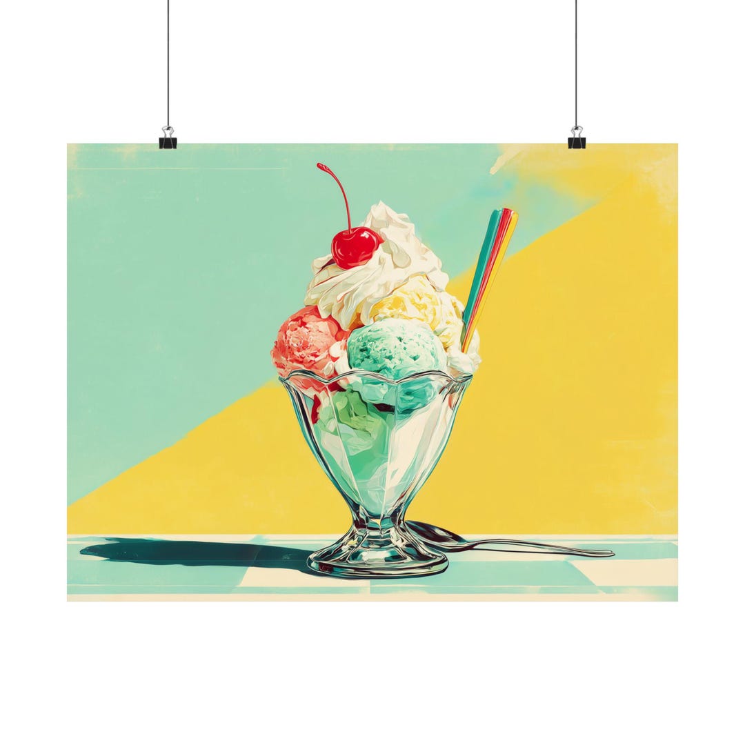 Retro Ice Cream Sundae Art Print – Vintage Kitchen Diner Decor - Etsy