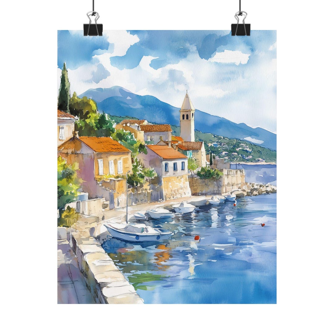 Croatia Art Print | Coastal Town Scene | Dalmatian Coast Watercolor ...