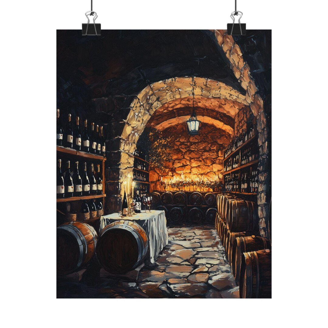Rustic Wine Cellar Art Print: Candlelit Stone Winery Decor - Etsy