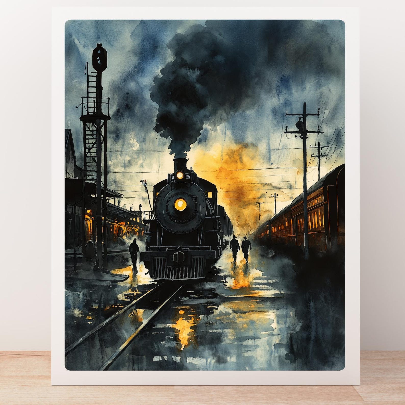 Stormy Train Station Art Print: Vintage Railroad Scene - Etsy