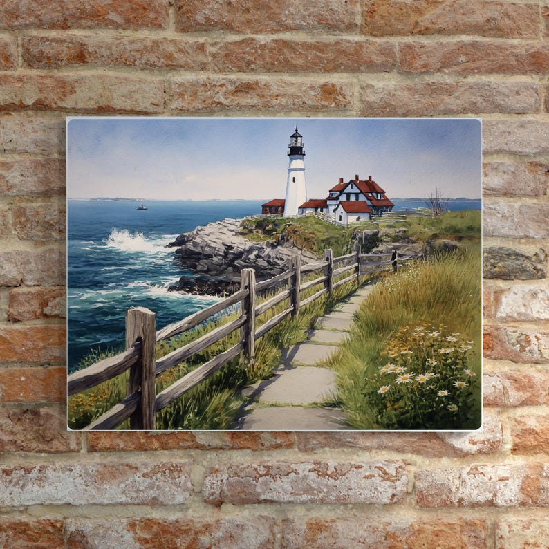 Maine Lighthouse Art Print: Portland Head Light Watercolor, Coastal ...