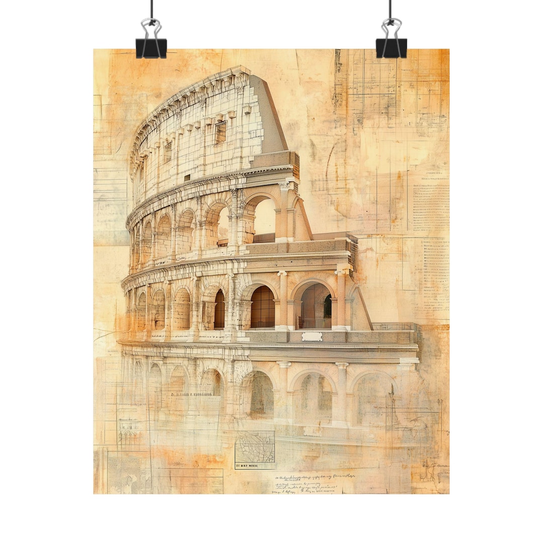 Roman Colosseum Art Print | Vintage Architecture Drawing | Italian Wall ...