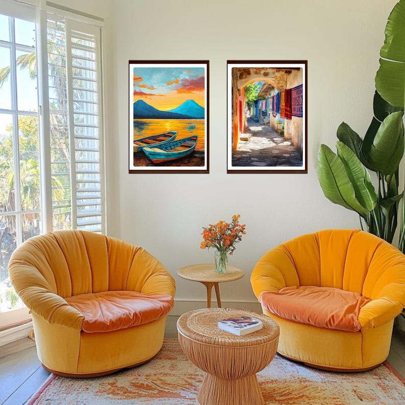 Guatemala Wall Art Print Set: Lake Atitlan, Colonial Architecture ...