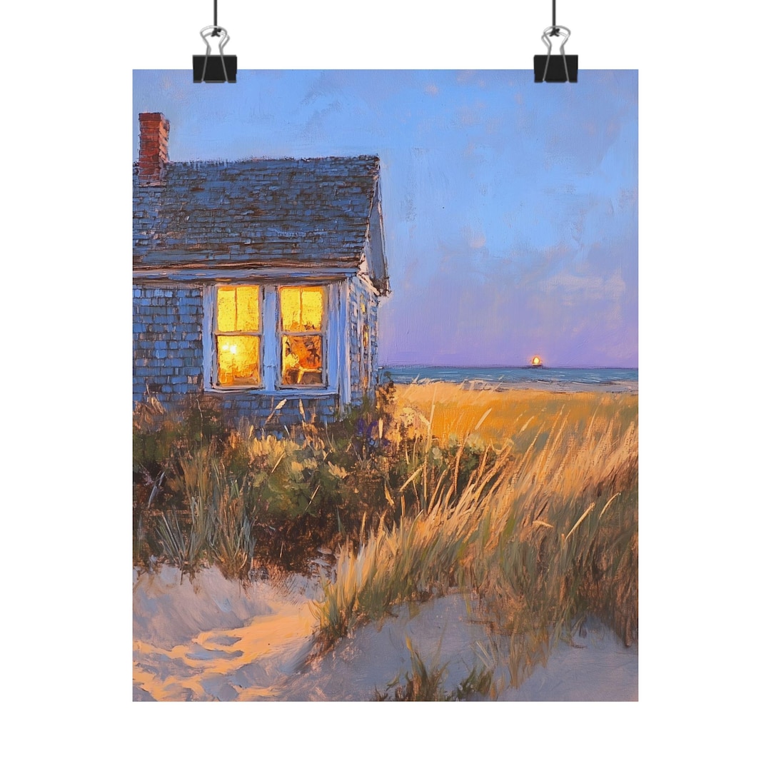Cape Cod Cottage Art Print: Coastal Sunset, Lighthouse View - Etsy