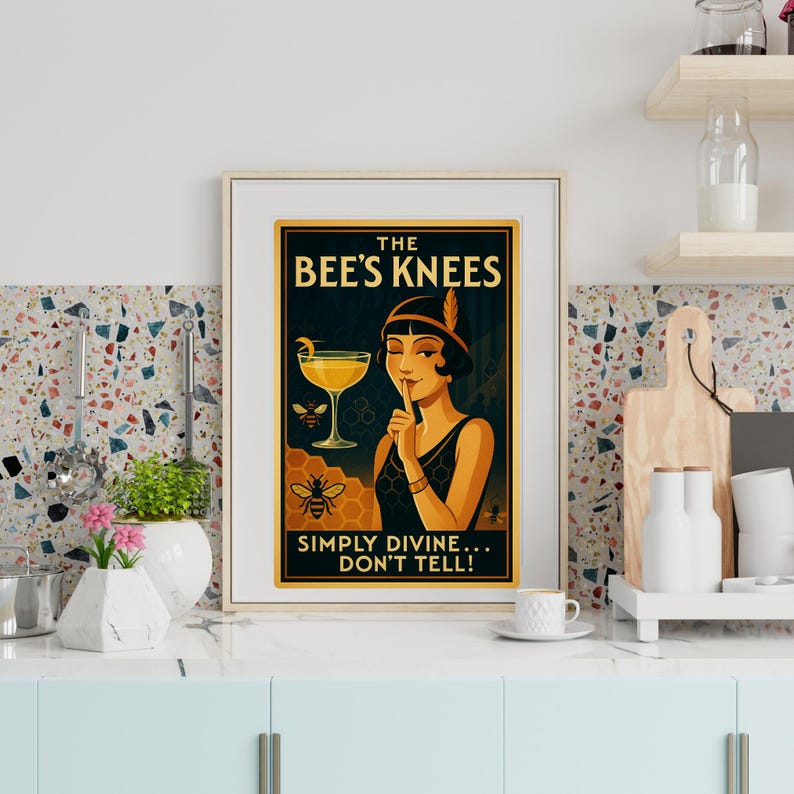 Bee's Knees Vintage Art Deco Print: 1920s Flapper Gin Cocktail Bar ...