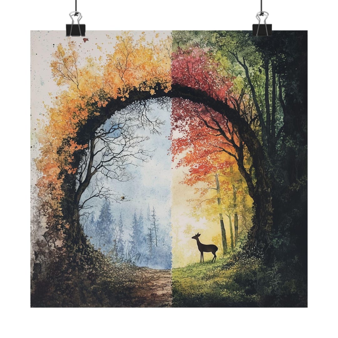 Four Seasons Watercolor Art - Forest Portal Art Print | Spring Summer ...