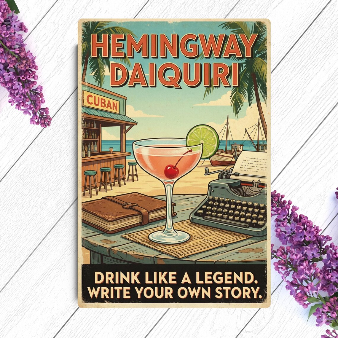 Hemingway Daiquiri Print: Cuban Travel Poster, Vintage Cocktail Bar ...