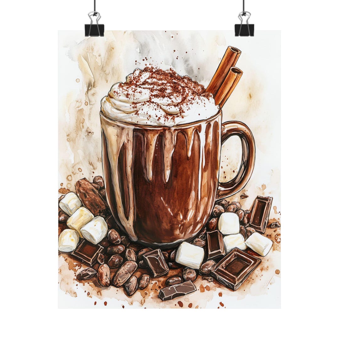 Hot Chocolate Watercolor Painting | Indulgent Drink Art Print ...
