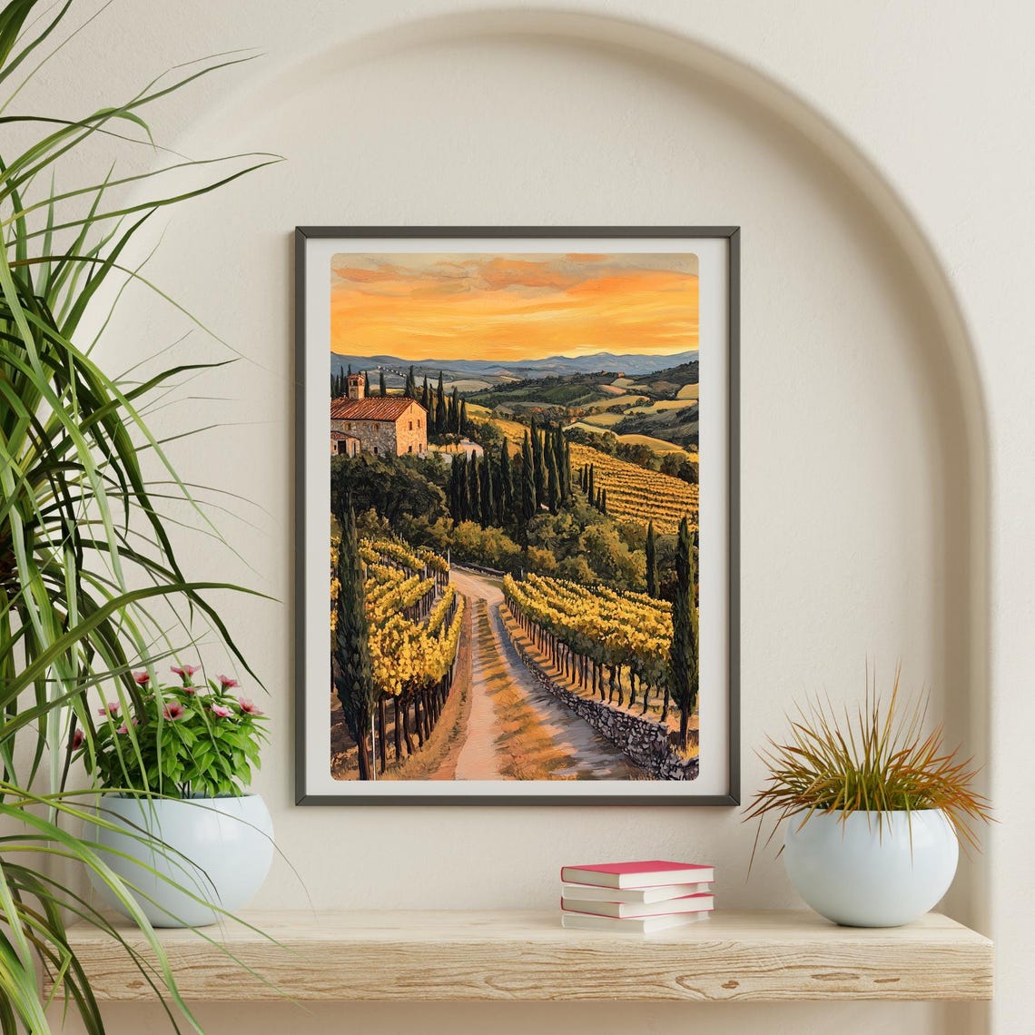 Tuscan Vineyard Sunset Art Print: Italian Landscape Wall Decor - Etsy