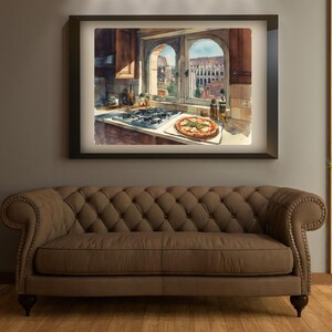 Roman Kitchen View Art | Colosseum Window Print | Italian Watercolor ...