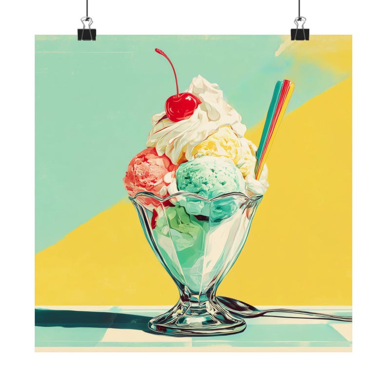 Retro Ice Cream Sundae Art Print – Vintage Kitchen Diner Decor - Etsy
