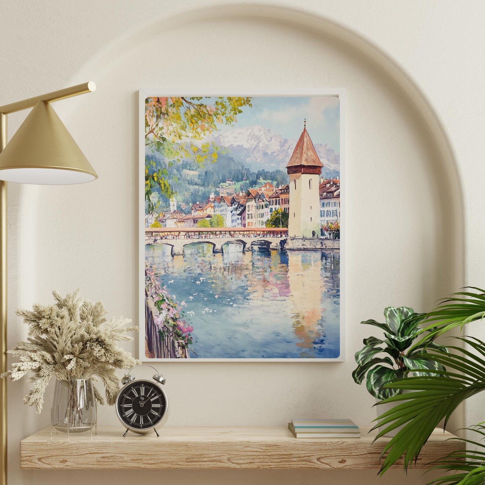 Chapel Bridge Switzerland Art Print: Lucerne Swiss Village Watercolor ...
