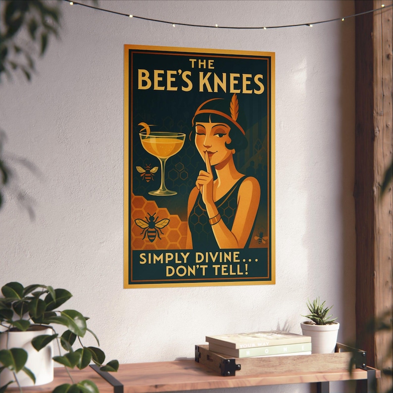 Bee's Knees Vintage Art Deco Print: 1920s Flapper Gin Cocktail Bar ...