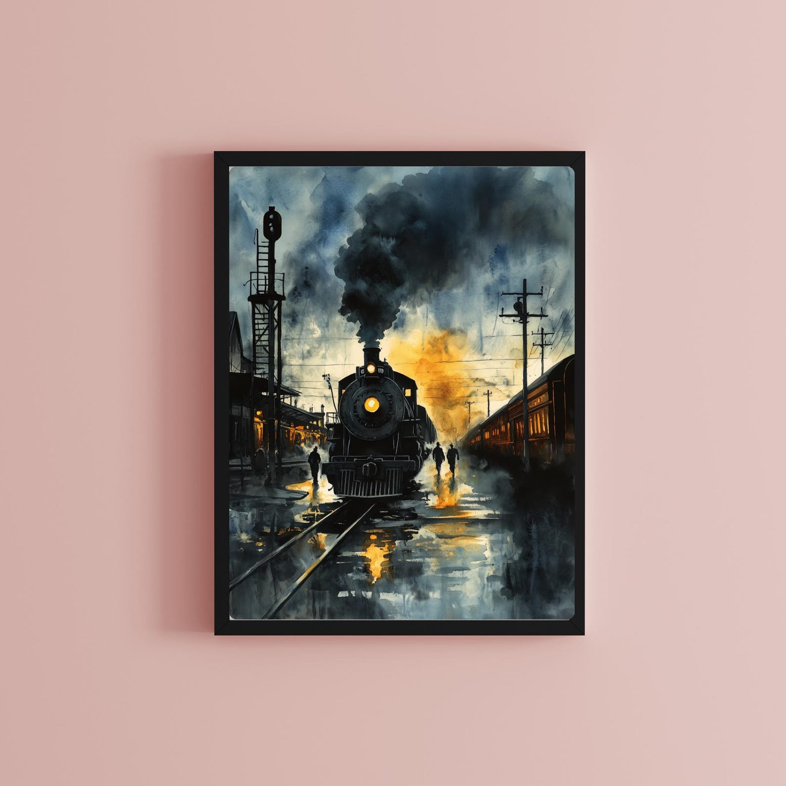 Stormy Train Station Art Print: Vintage Railroad Scene - Etsy