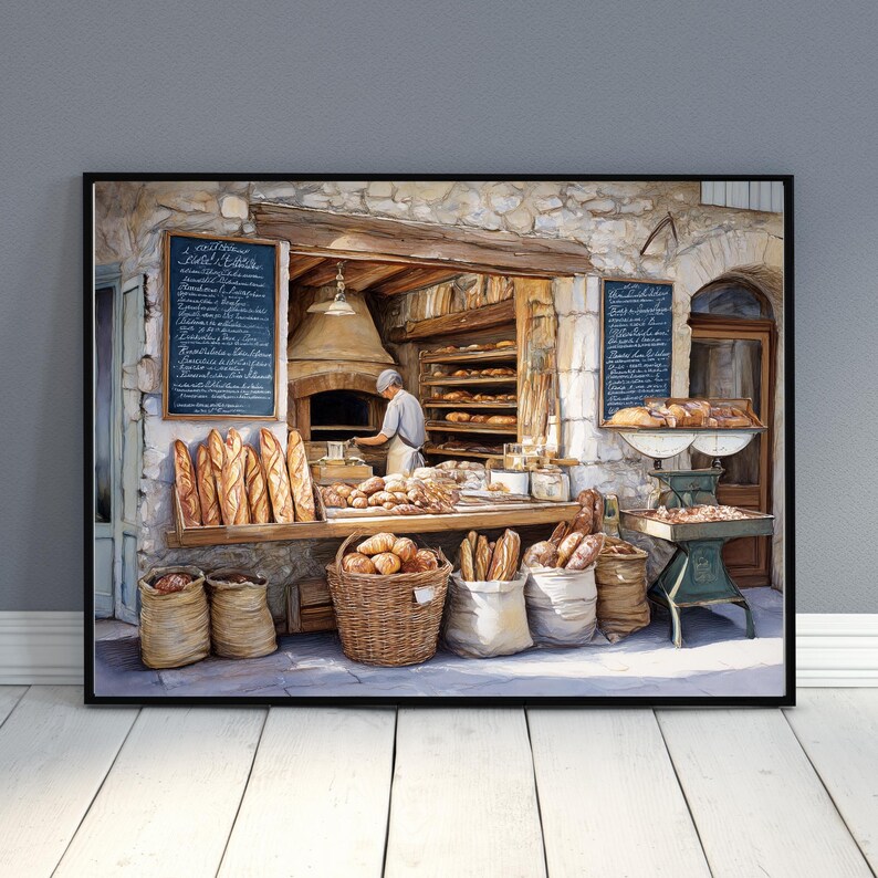 French Boulangerie Print: Provence Bakery Watercolor, Bread Kitchen ...