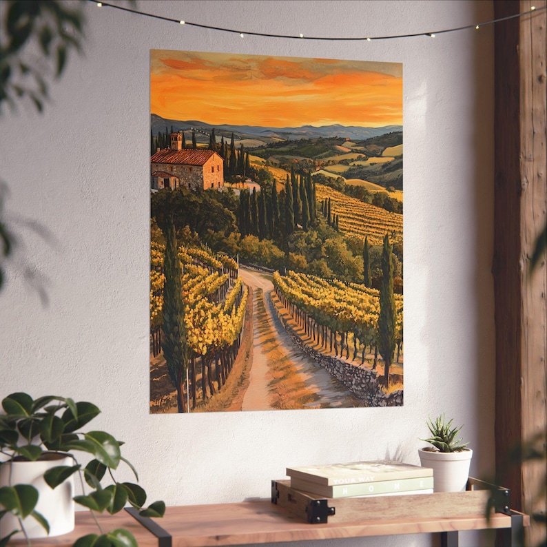 Lámina artística "Atardecer en un viñedo toscano": decoración de pared ...