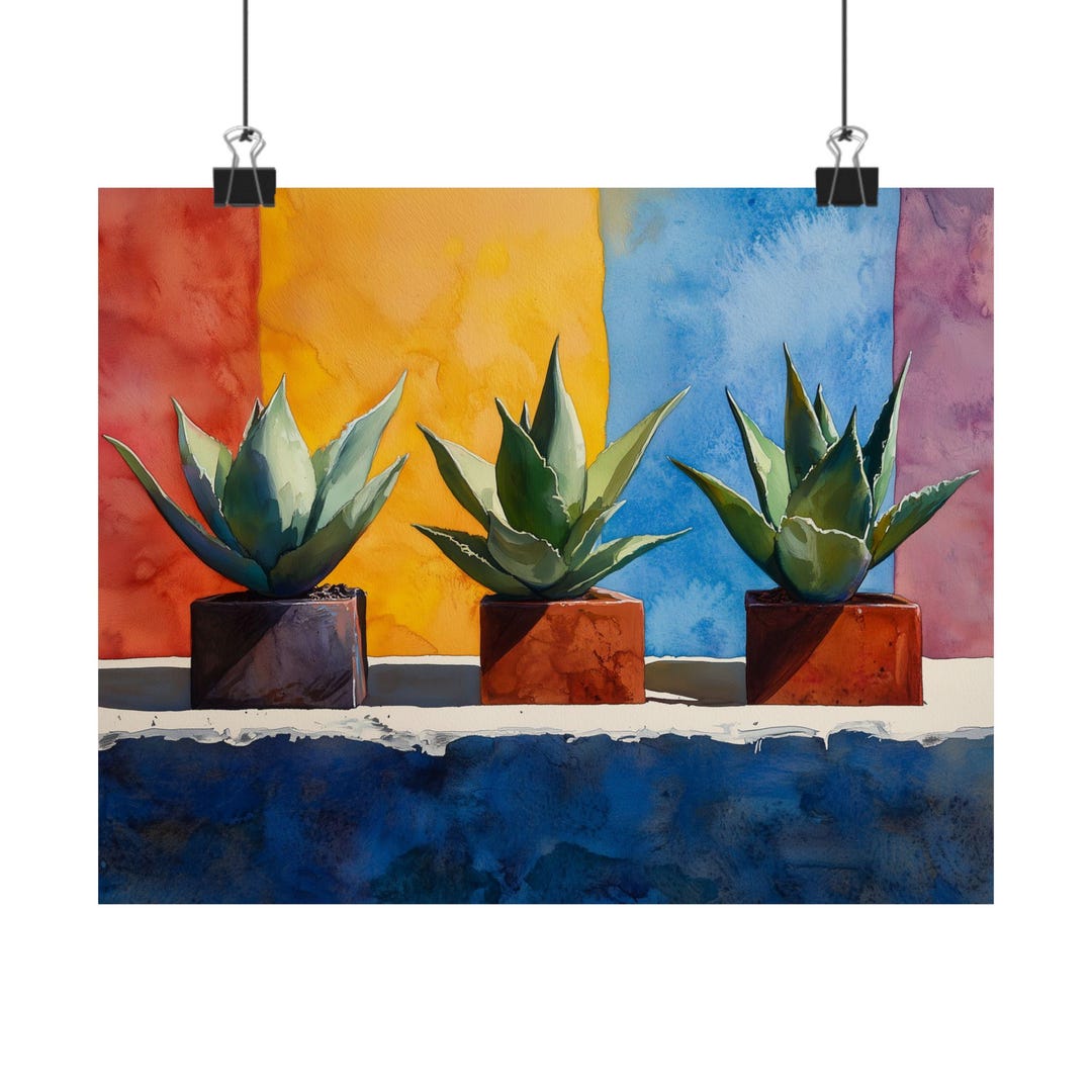 Agave Watercolor Painting: Modern Color Block Botanical Art - Etsy