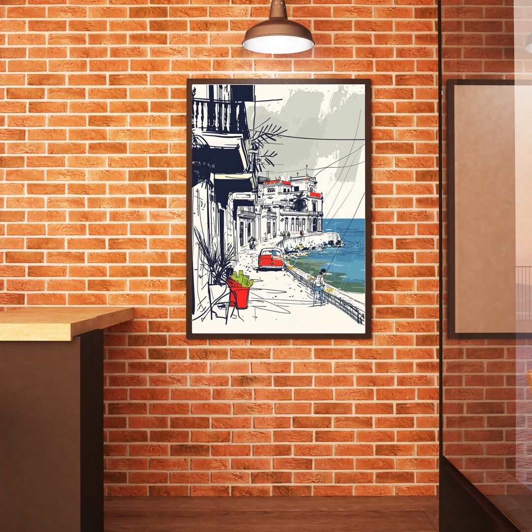 Vintage Cuban Seascape Digital Art | Havana Street Scene | Caribbean ...