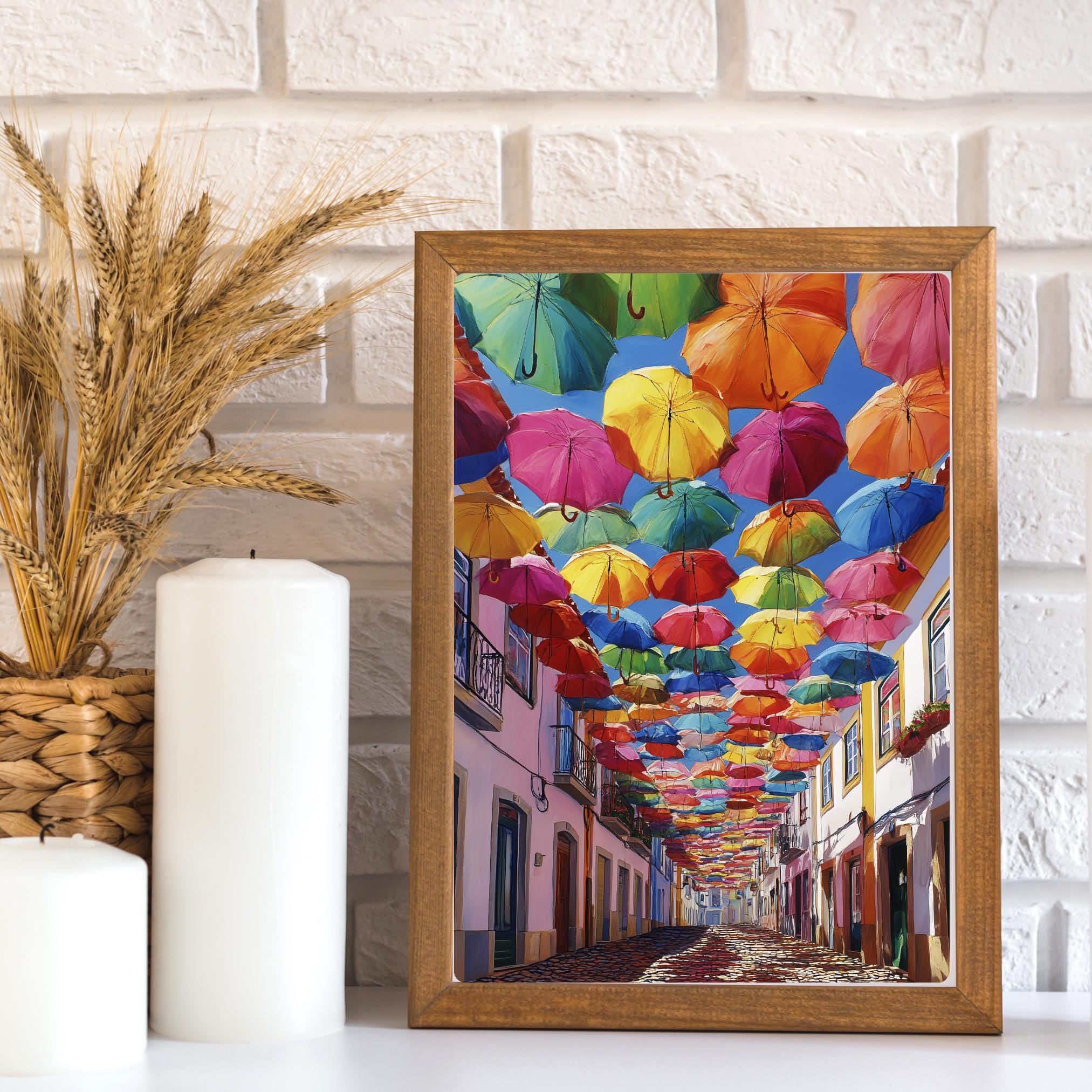 Agueda Umbrella Street Art Print: Portugal Gouache Painting - Etsy