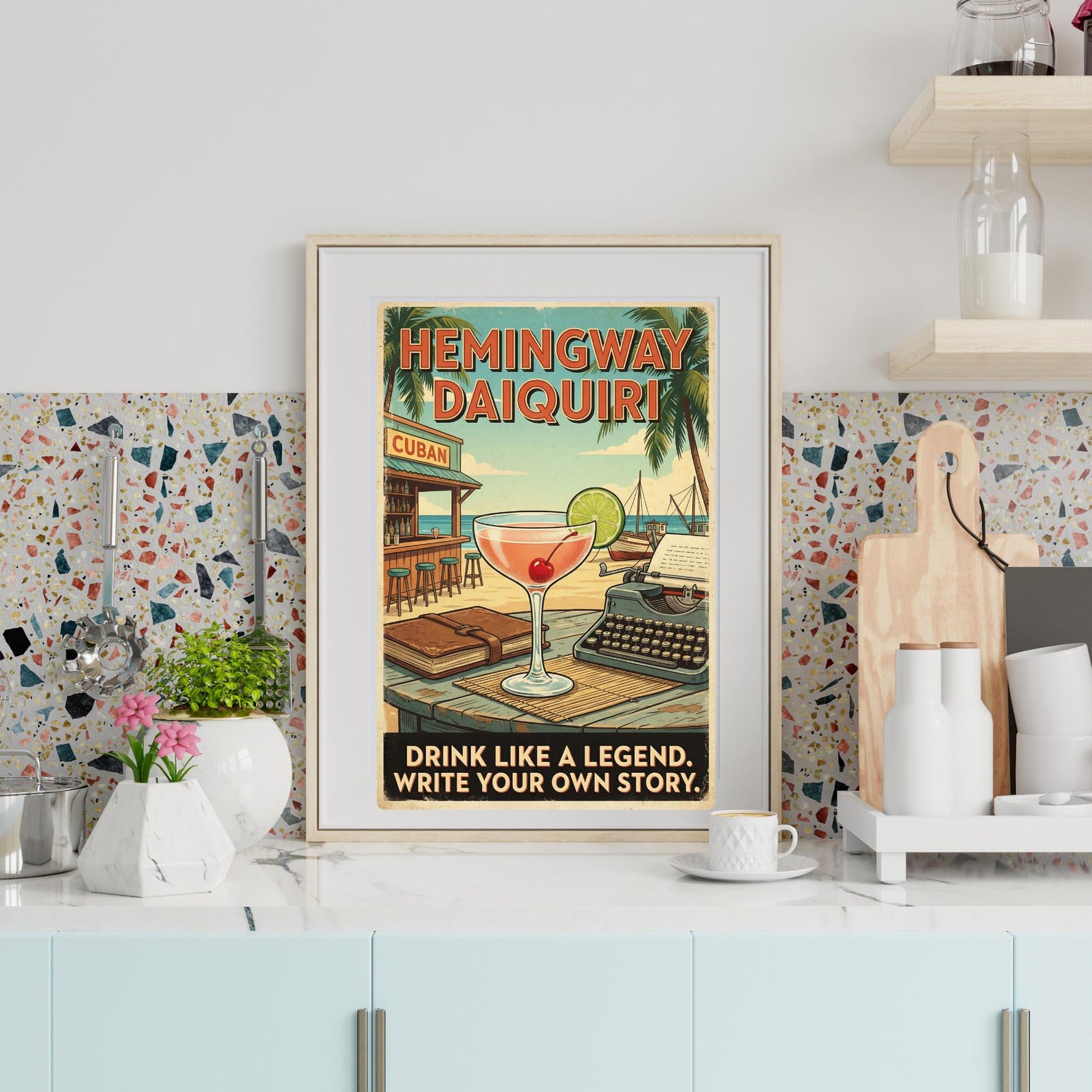 Hemingway Daiquiri Print: Cuban Travel Poster, Vintage Cocktail Bar ...