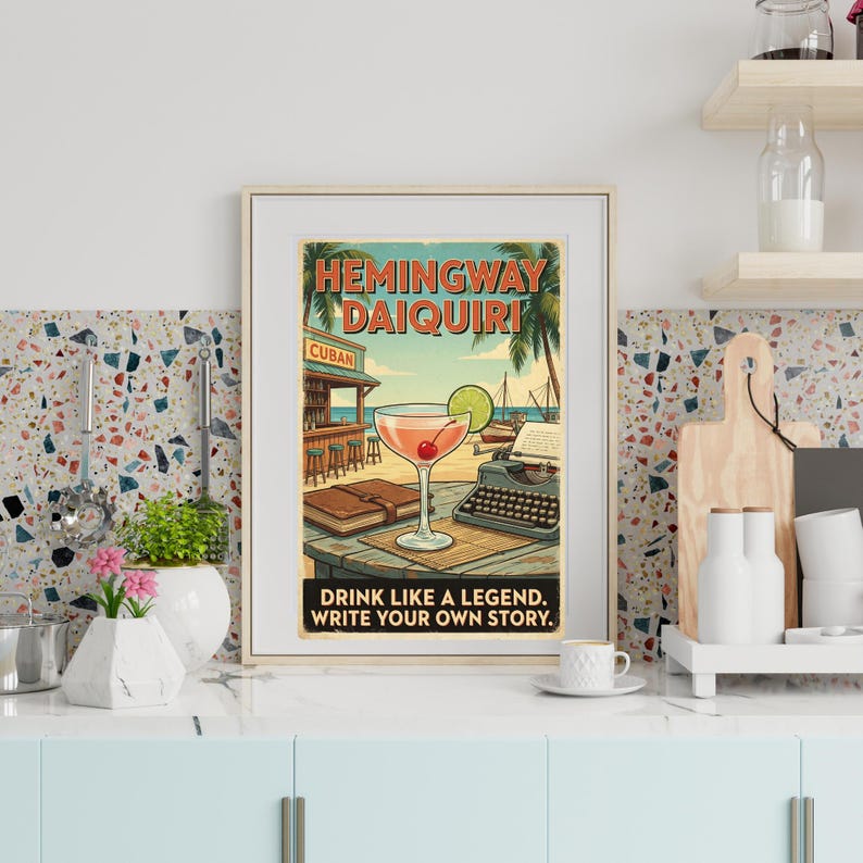 Hemingway Daiquiri Print: Cuban Travel Poster, Vintage Cocktail Bar ...