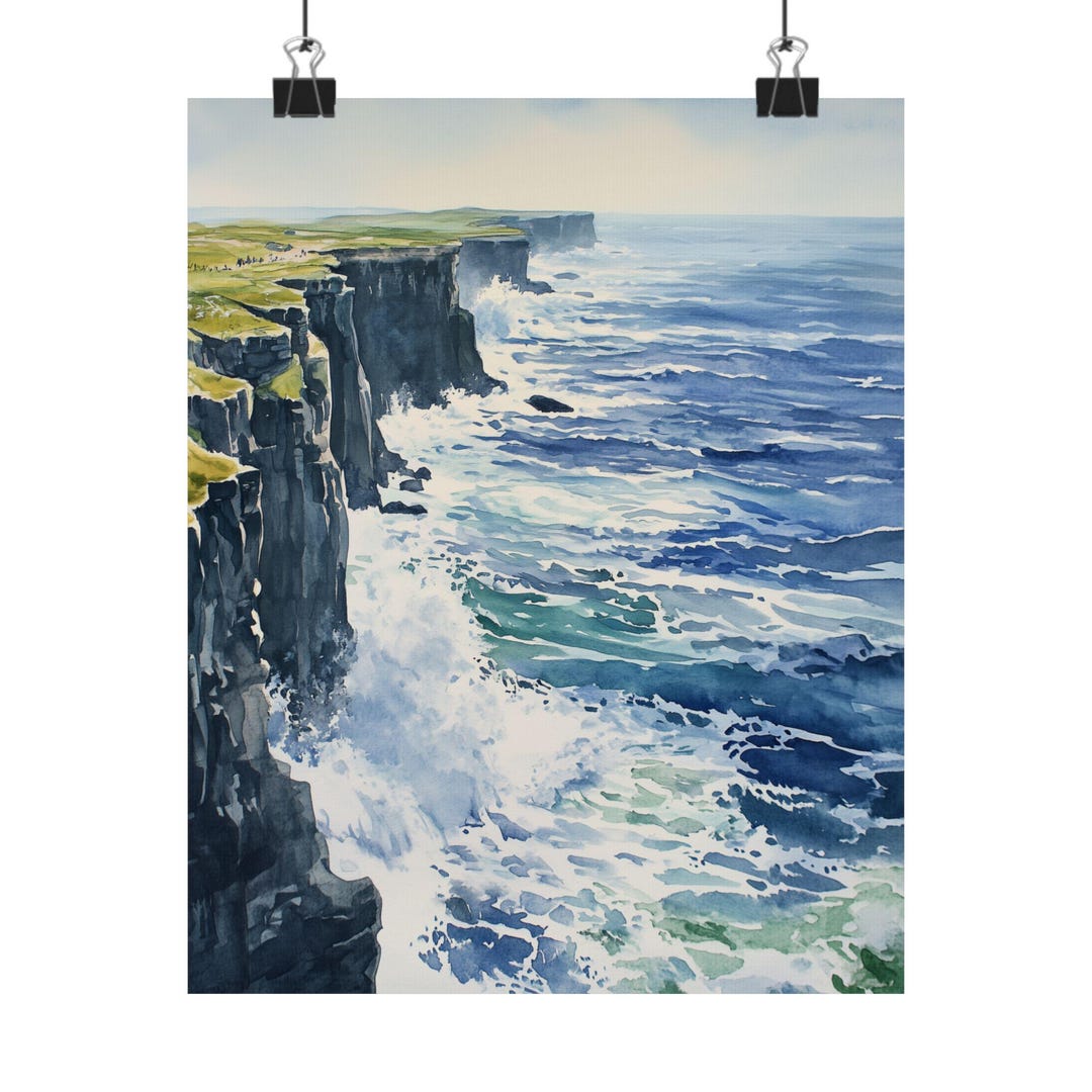 Cliffs of Inis Meain Art Print: Ireland Coastal Watercolor Seascape - Etsy