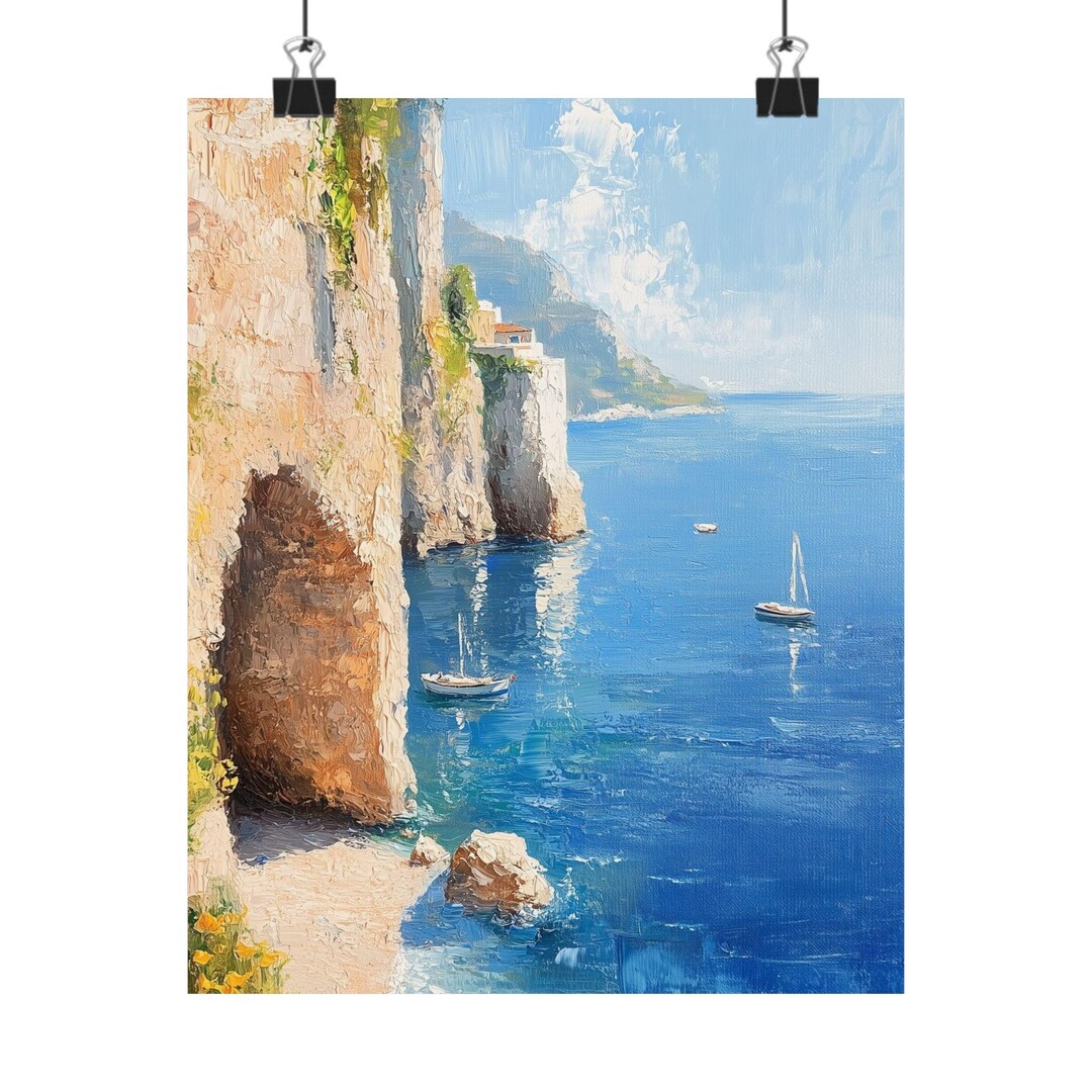 Amalfi Coast Print | Italian Riviera Art | Mediterranean Sea Painting ...