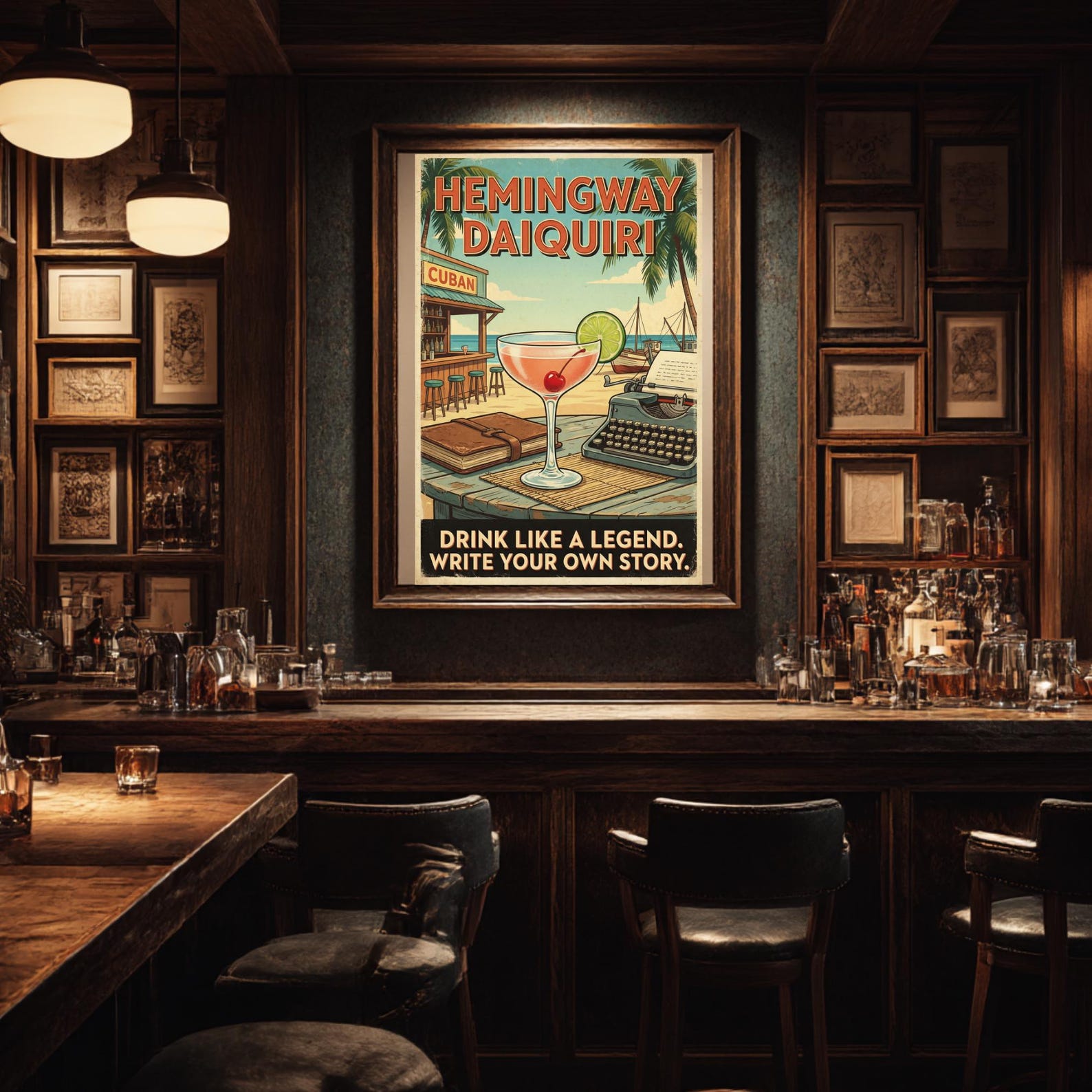 Hemingway Daiquiri Print: Cuban Travel Poster, Vintage Cocktail Bar ...