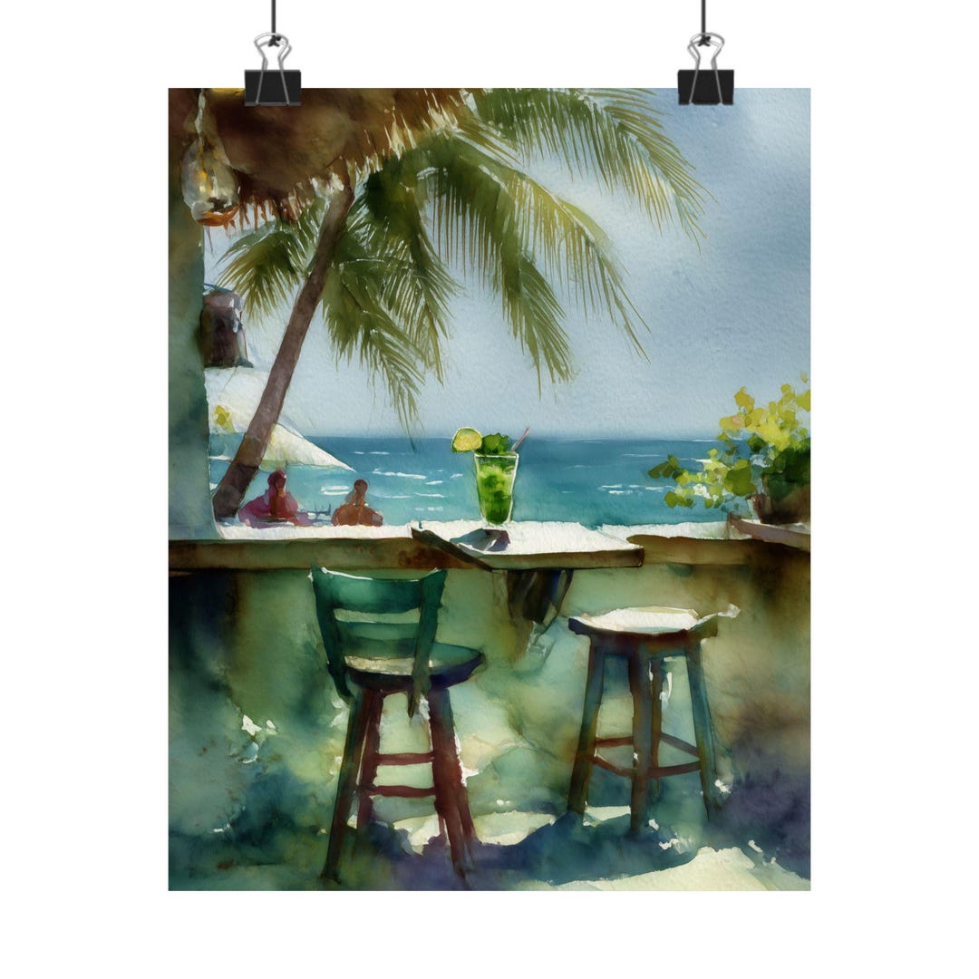 Mojito Cocktail Art Print: Tropical Ocean Bar, Beachside Summer Drink ...