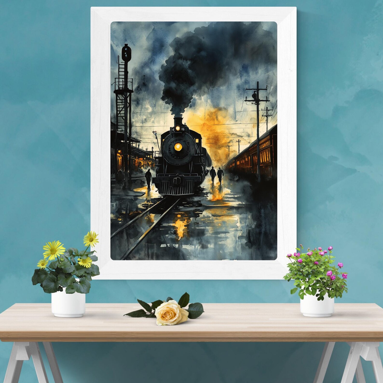 Stormy Train Station Art Print: Vintage Railroad Scene - Etsy