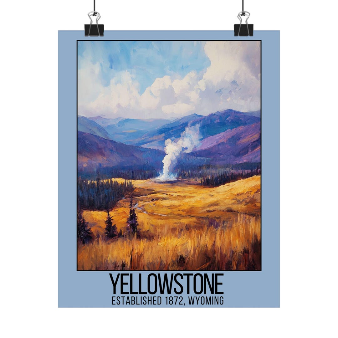 Yellowstone National Park Watercolor Print: Wyoming Landscape Wall Art ...