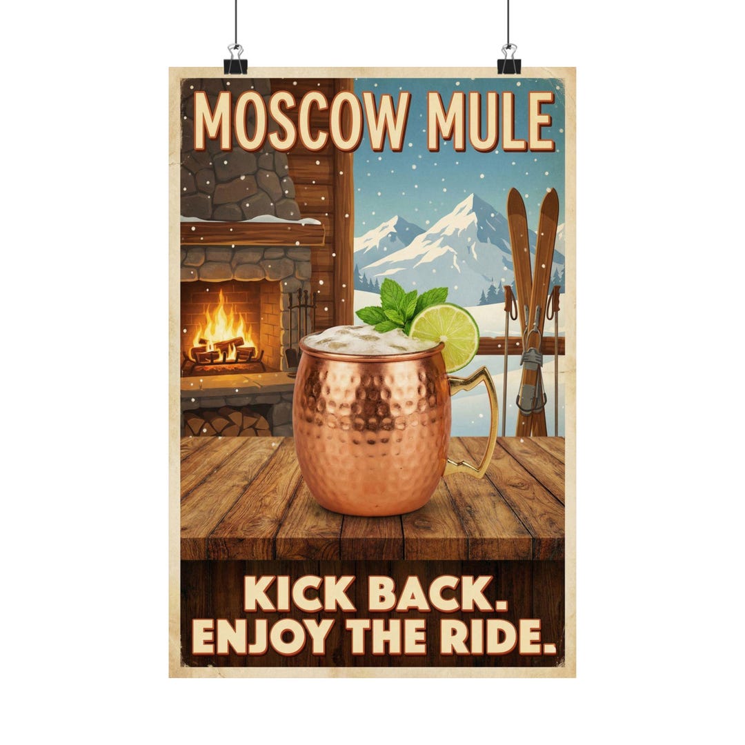 Moscow Mule Poster: Vintage Ski Lodge Drink Print, Winter Cabin Bar ...