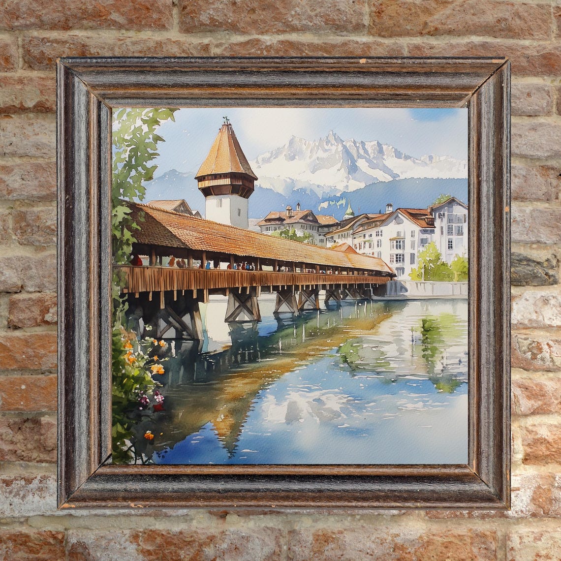 Lucerne Chapel Bridge Watercolor Print: Swiss Alpine Travel Poster - Etsy