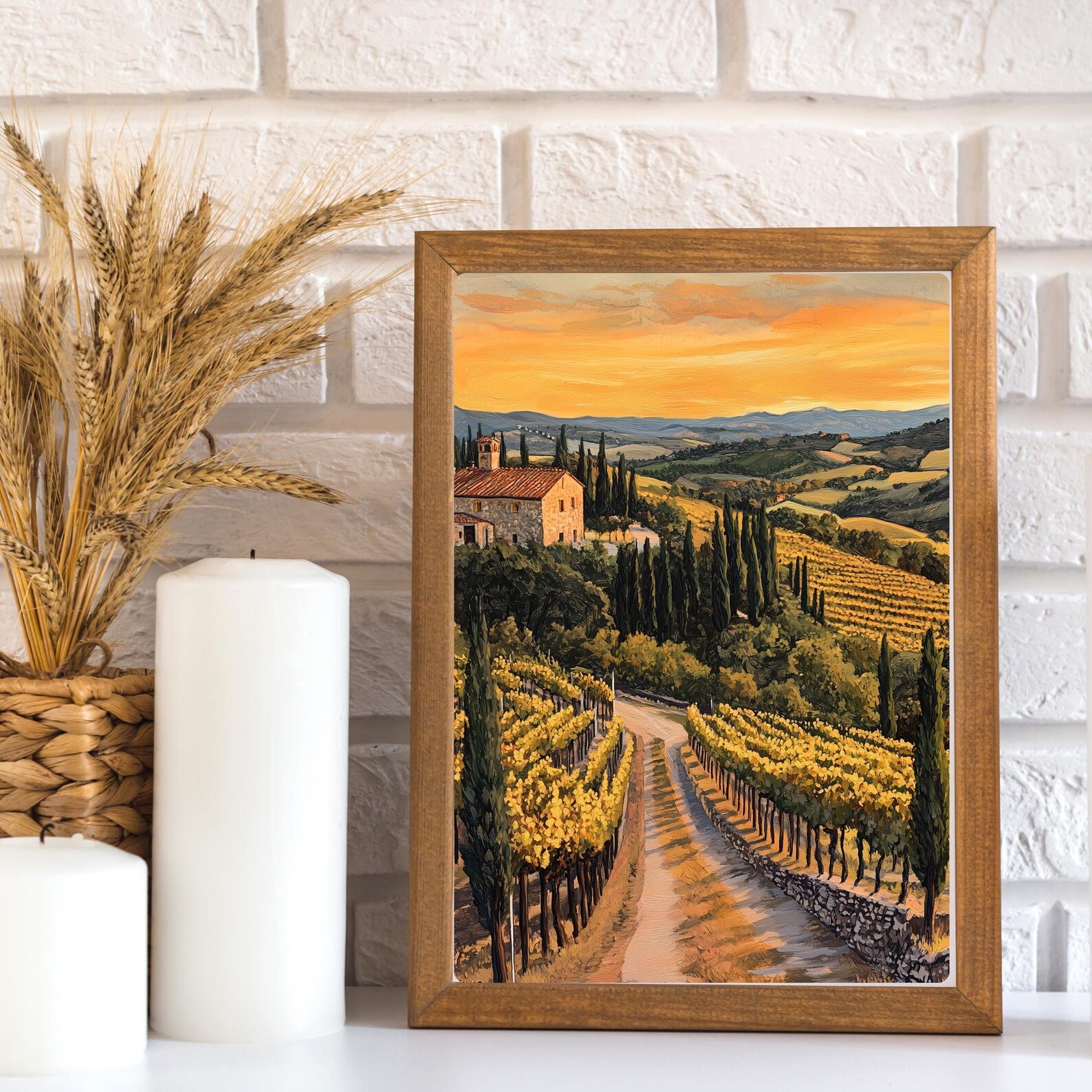 Lámina artística "Atardecer en un viñedo toscano": decoración de pared ...