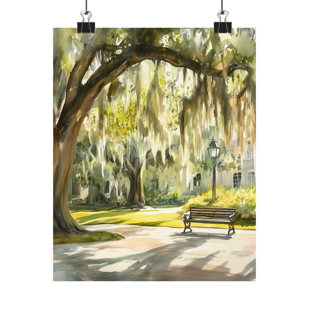 Savannah Georgia Art Print: Spanish Moss Watercolor Park Scene - Etsy