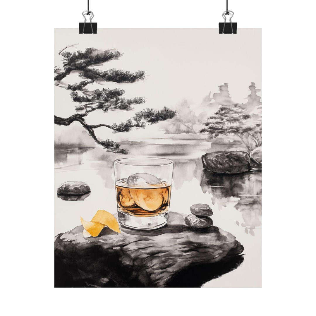 Whiskey Highball Ink Painting Art Print | Japanese Zen Garden Decor ...
