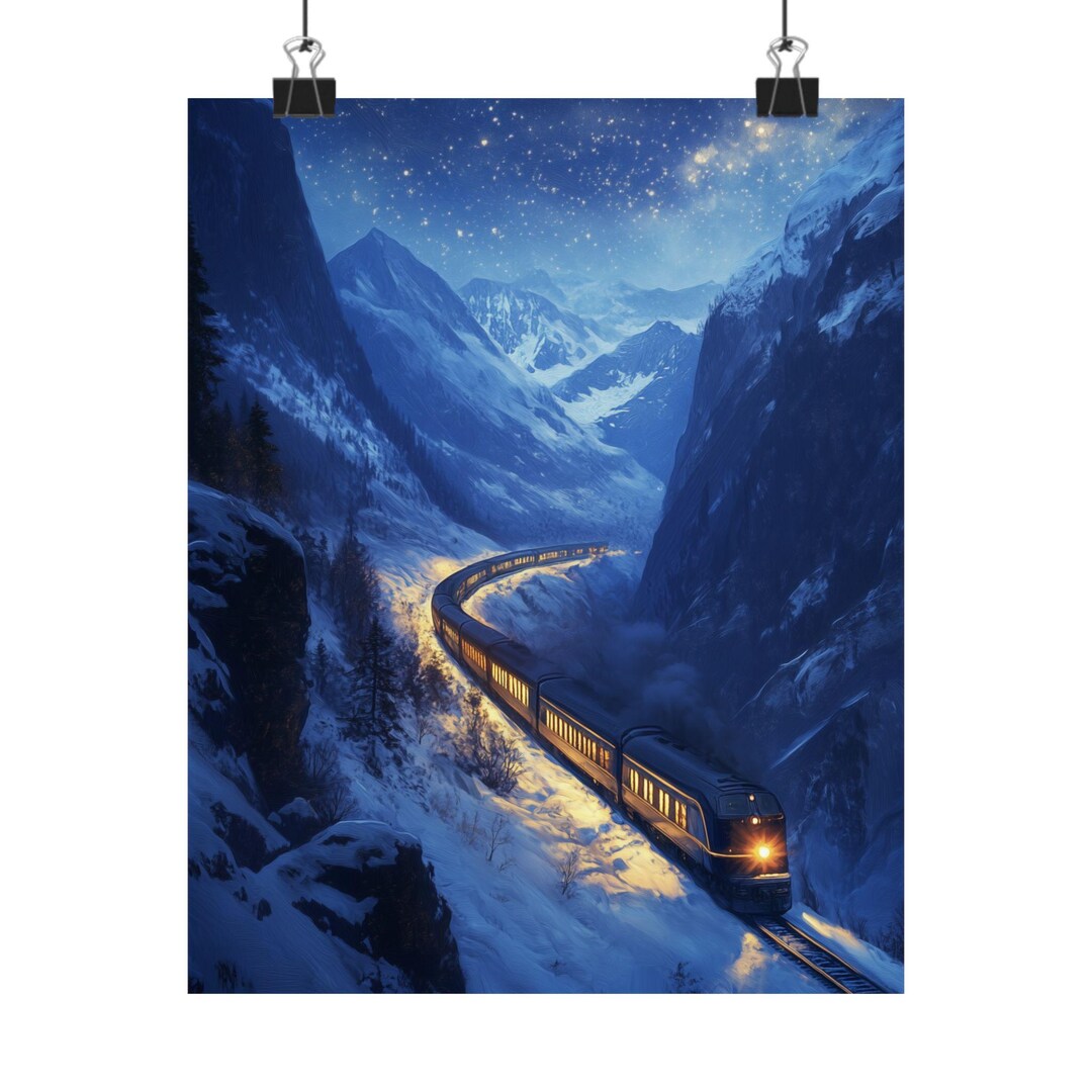 Winter Train Art | Mountain Railway Painting | Snowy Landscape Print ...