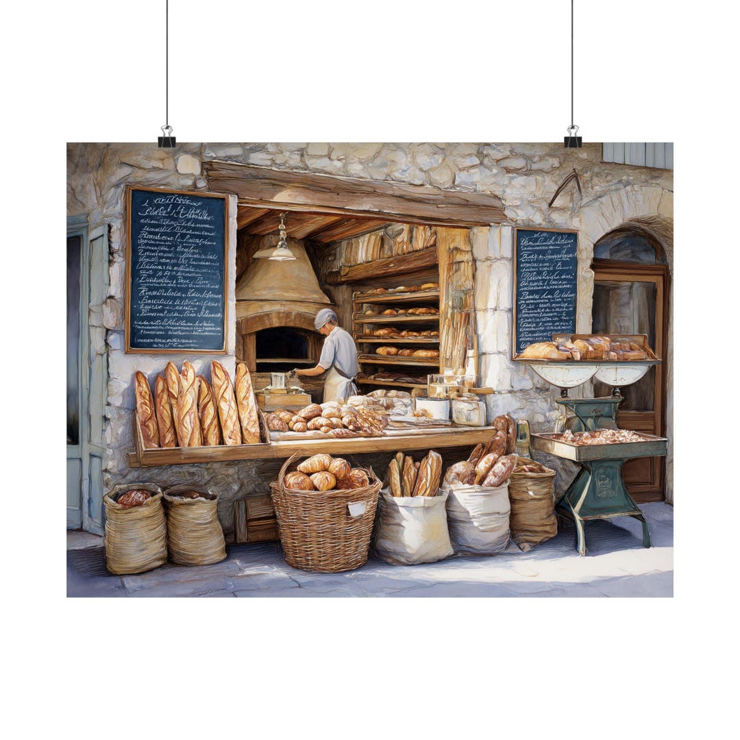 French Boulangerie Print: Provence Bakery Watercolor, Bread Kitchen ...