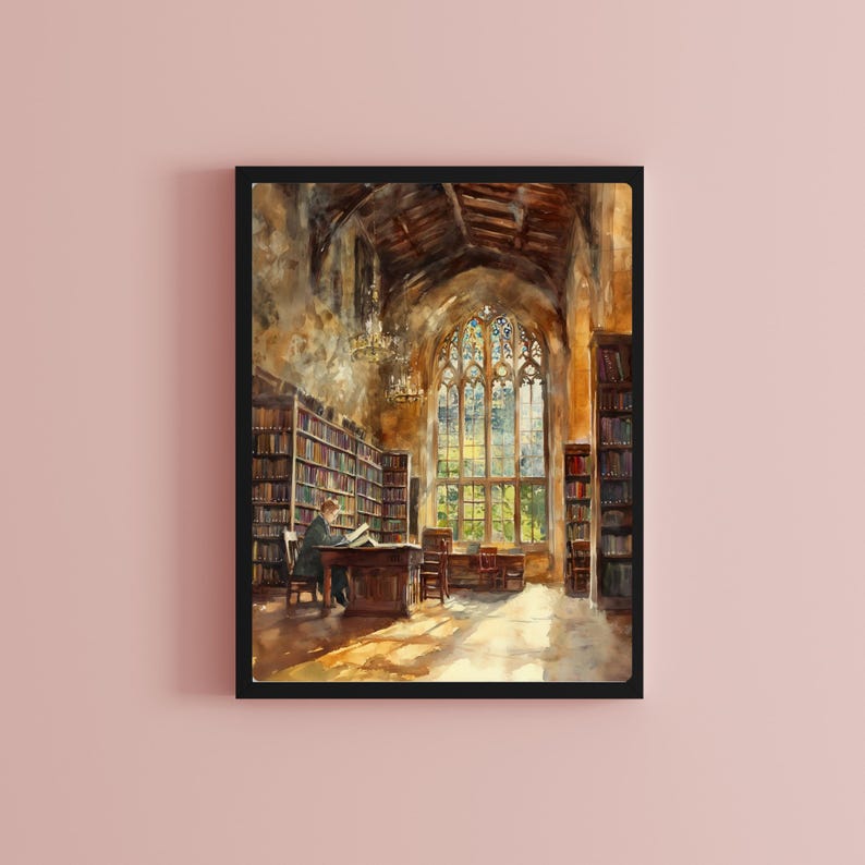 Oxford Library Art Print: Grand Reading Room Watercolor Painting - Etsy