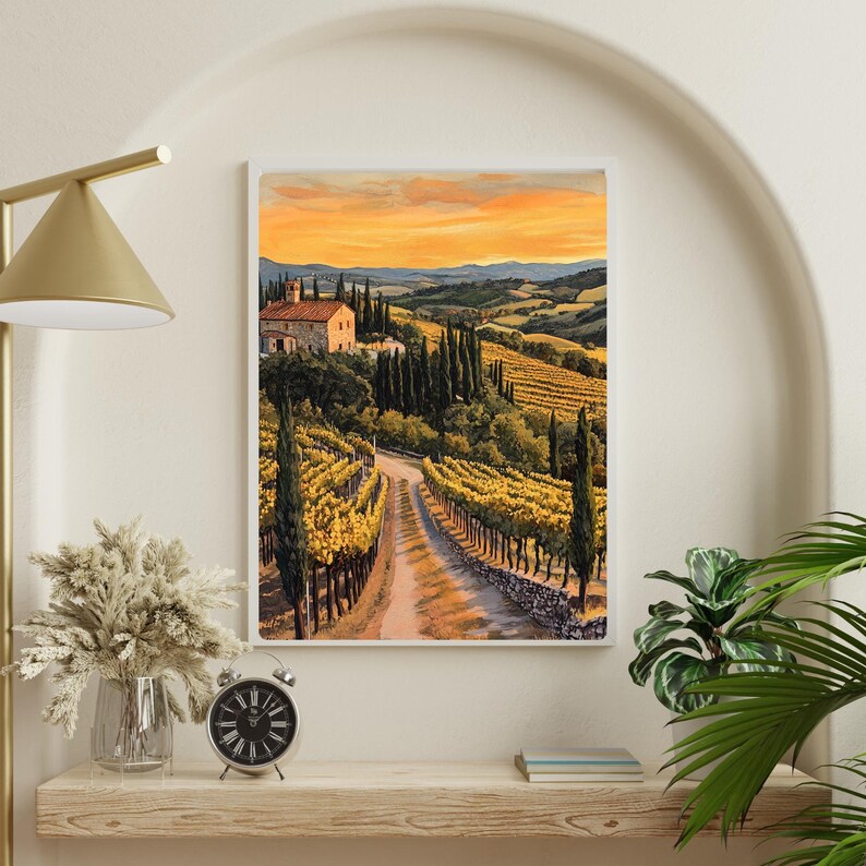 Tuscan Vineyard Sunset Art Print: Italian Landscape Wall Decor - Etsy
