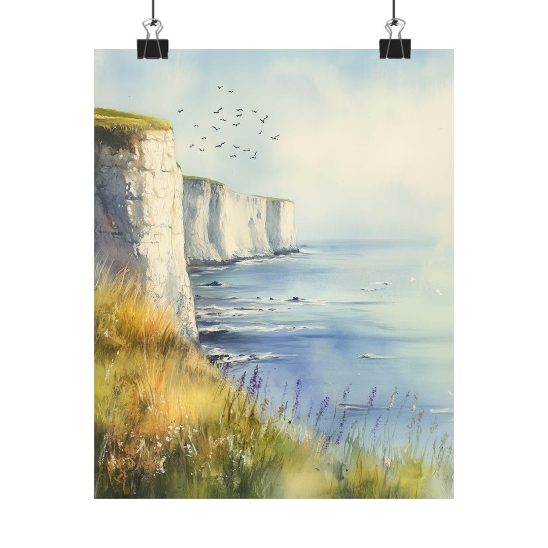 White Cliffs of Dover Art Print: Coastal Watercolor Landscape - Etsy
