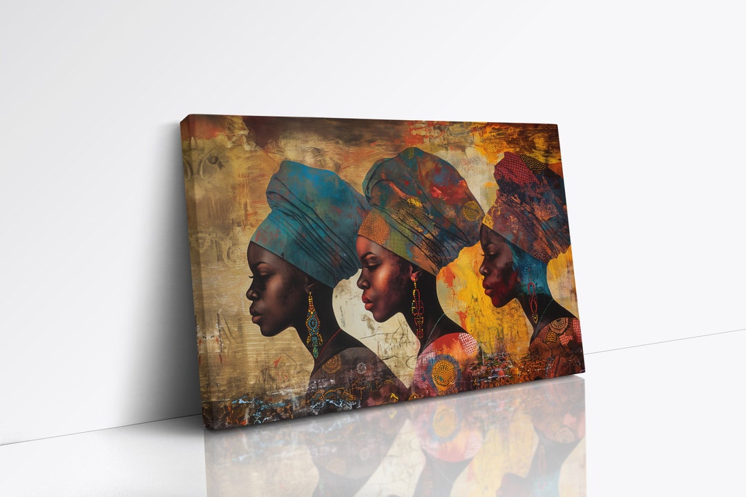 African Wall Art Ready to Hang | Abstract African Art | Canvas Wall Art | 3 African Women ...