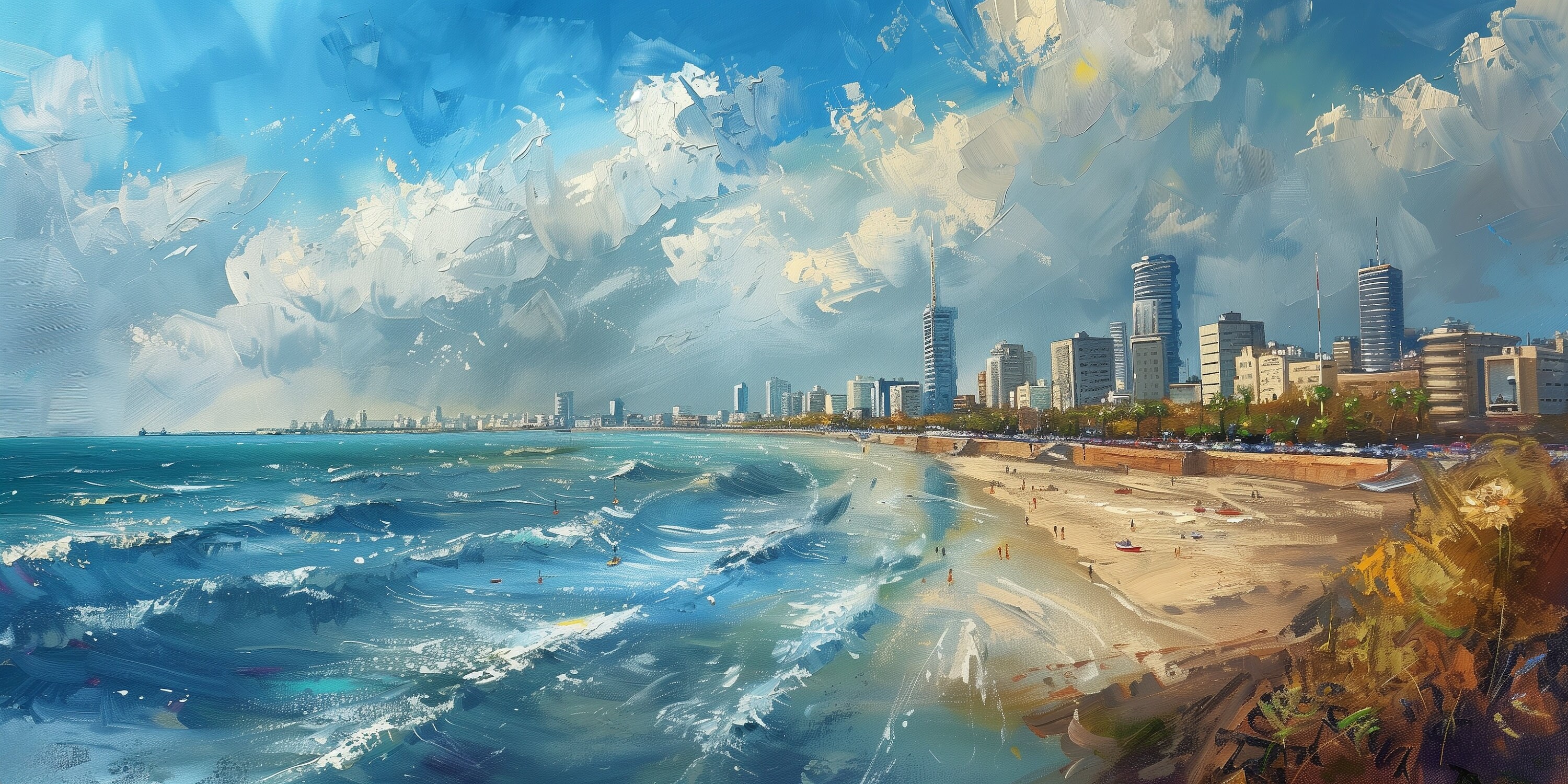 Israel Digital Oil Painting for Sale, Tel Aviv Art, Tel Aviv Painting ...