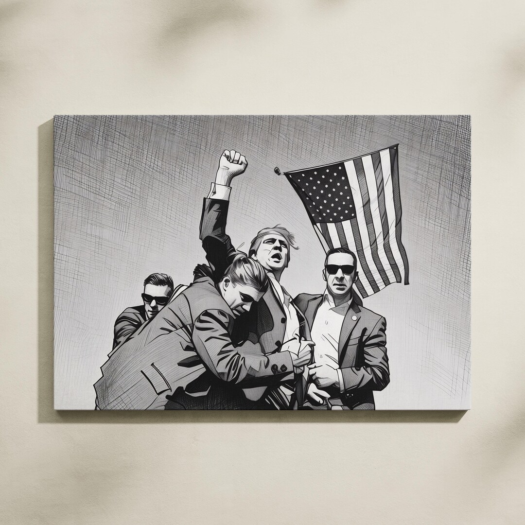 Donald Trump Fighting Portrait: US Patriot Canvas Wall Art - Etsy