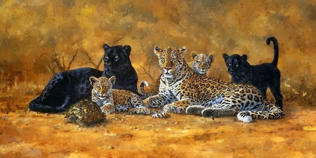 Leopard Family Canvas Print: African Safari Animals Wall Art - Etsy
