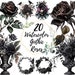 Gothic Roses Clipart Set - Black Flowers Watercolor Clip Art - Fantasy ...