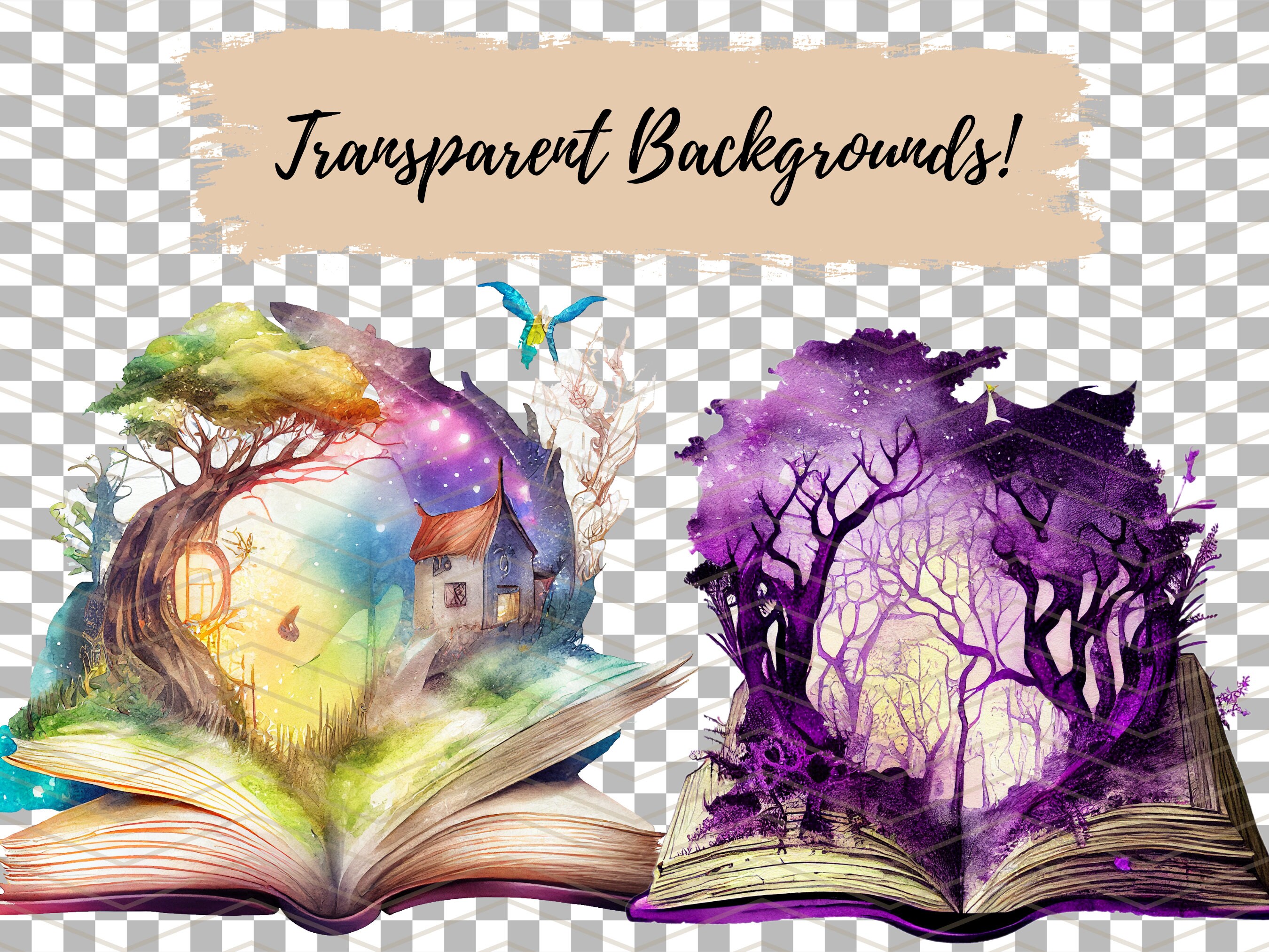 Books Clipart - Watercolor Fantasy Book Clip Art - Old Books - Magic ...